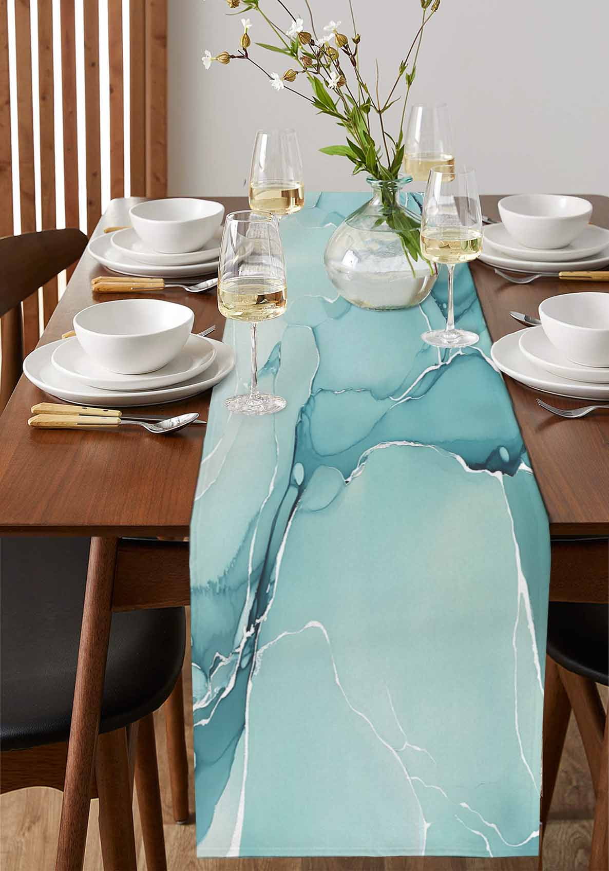 Gradient Marble Agate Stone Table Runner 13x70in Non-Slip Cotton Linen ...