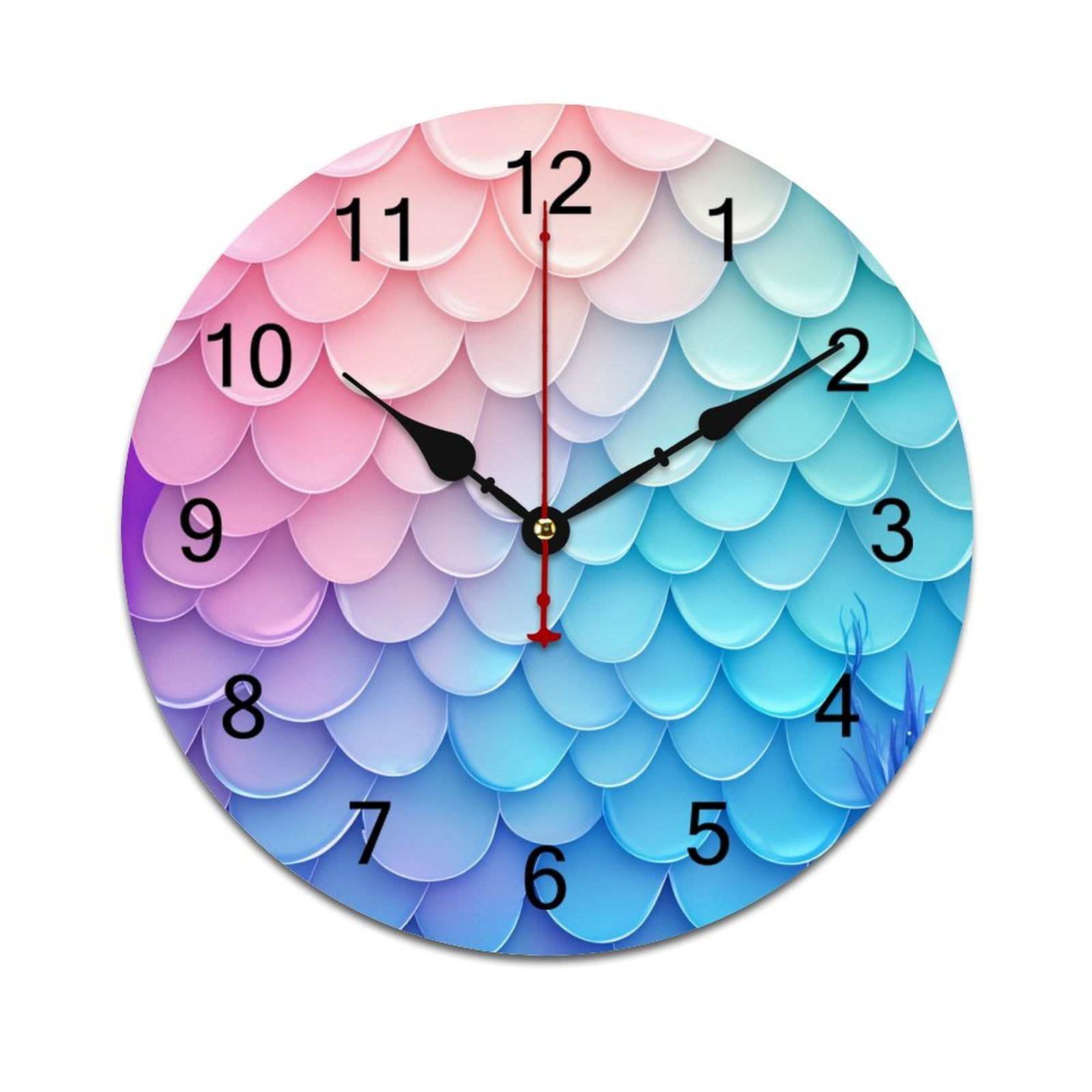 Gradient Mermaid Scales Print-1 Printed Silent Wall Clock Round Kitchen ...