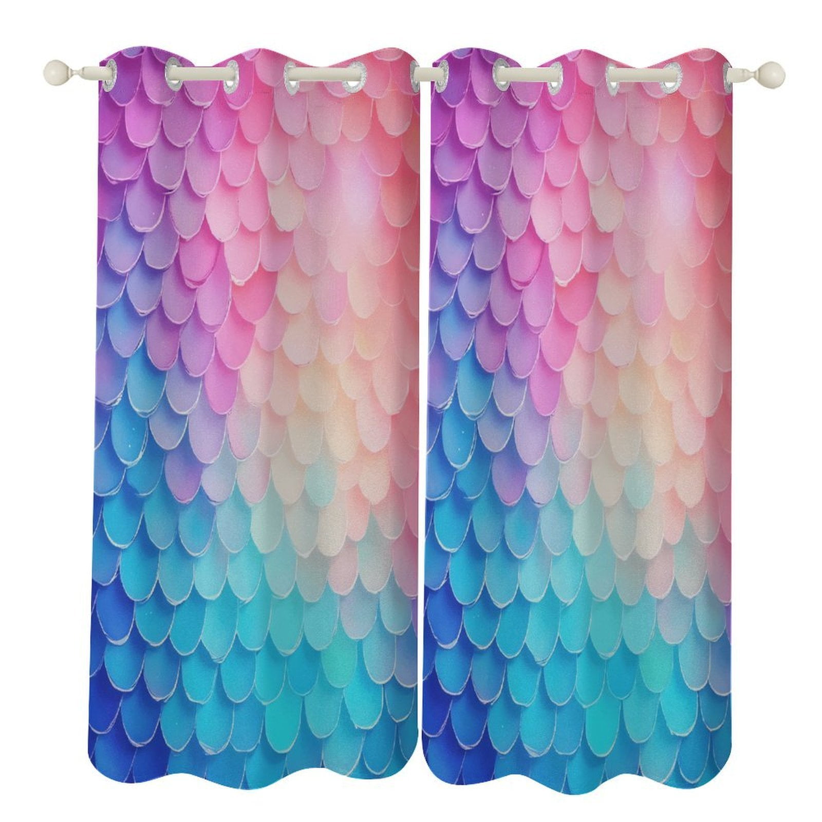 Gradient Mermaid Scales Print Window Blackout Curtain 3d Printed ...