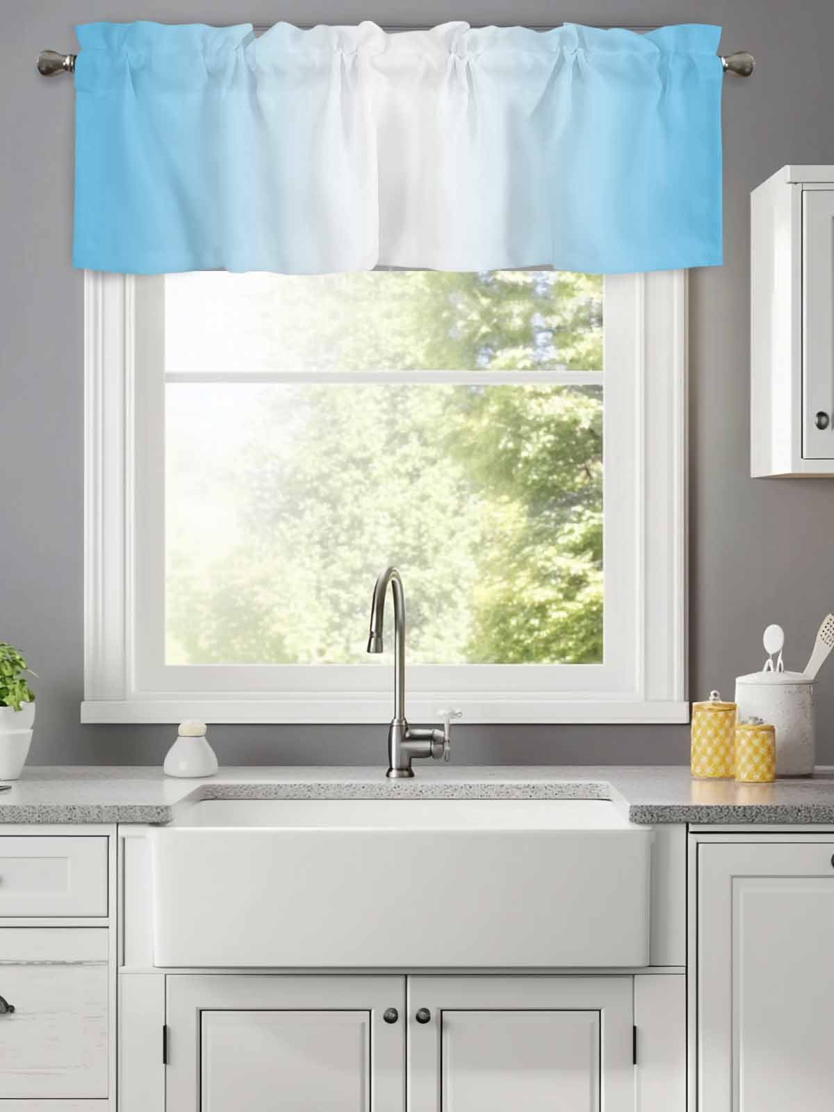 Gradient Minimalist Blue White Art Valances for Windows,Rod Pocket ...