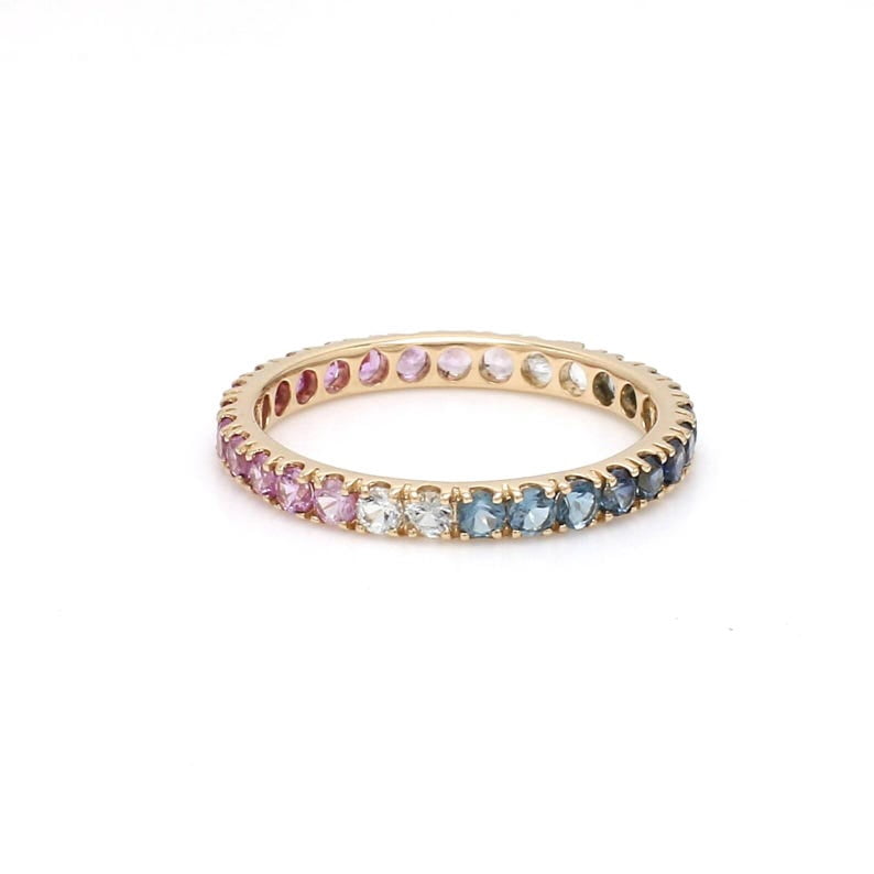 Gradient Natural Pink, Blue Sapphire Dainty Ring, Full Eternity Band ...