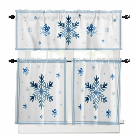 Gradient Navy Winter Snowflakes Kitchen Curtains Valances and Tiers Set ...