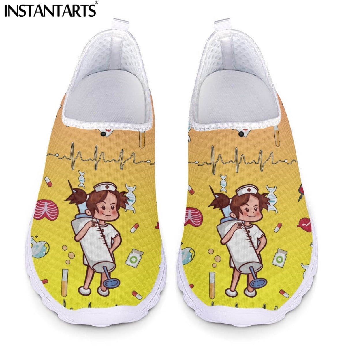 Gradient Nurse ECG EMT EMS Pattern Flats Women's Casual Walking Shoes ...