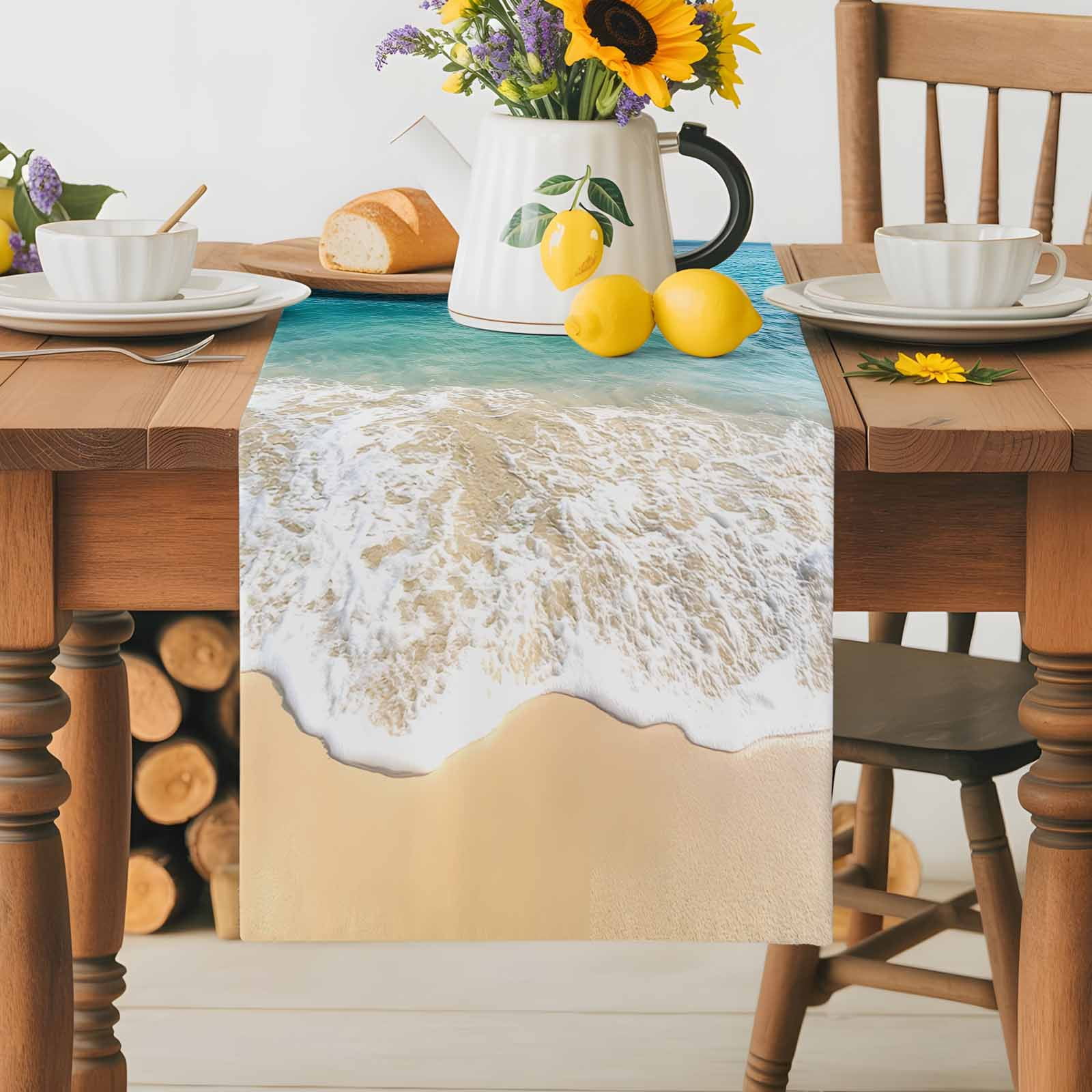 Gradient Ocean Beach Wavy Table Runners 13x36 Inches Long Linen Burlap ...