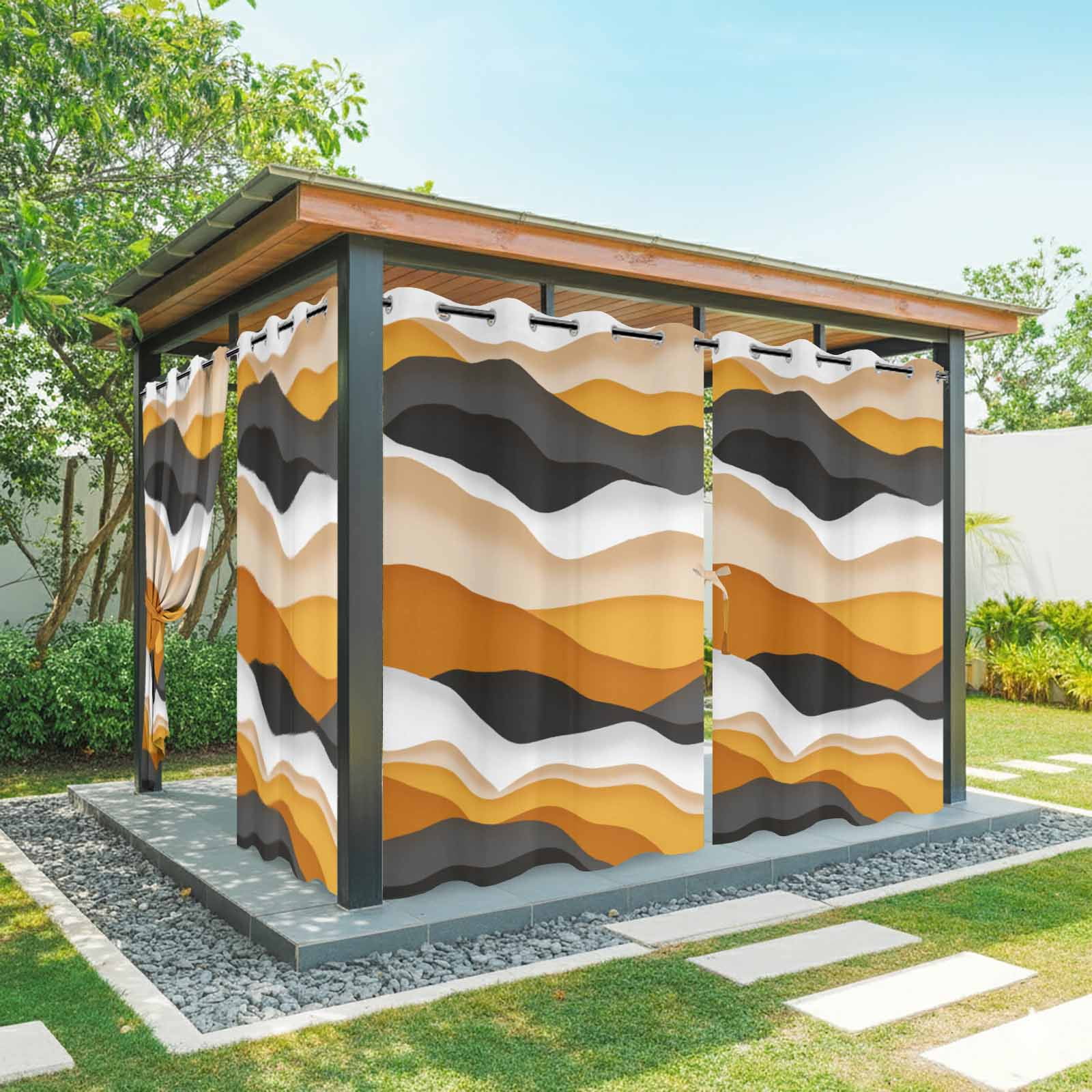 Gradient Ocean Outdoor Curtains for Patio Waterproof, Waves Orange Gray ...