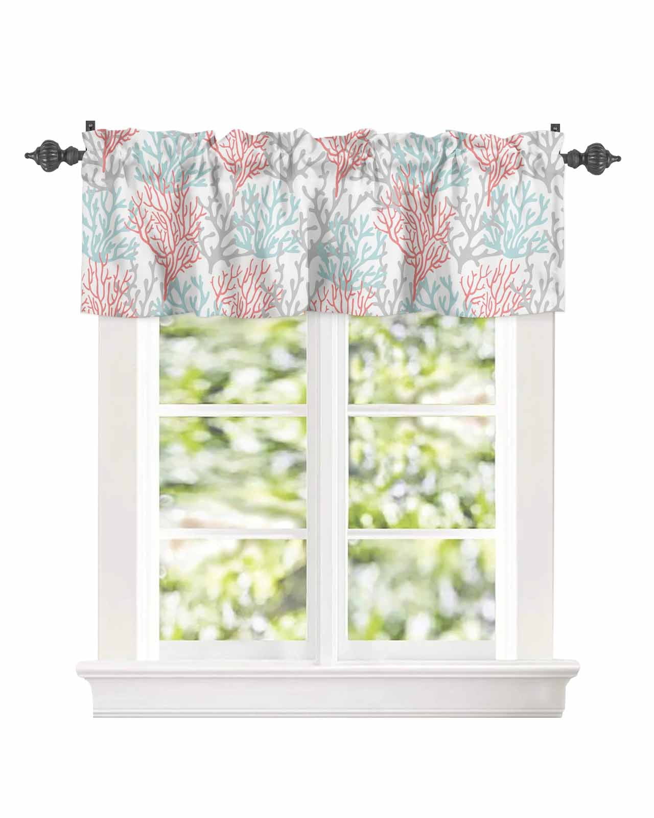 Gradient Ocean Sea Coral Window Valances for Kitchen,Rod Pocket Valance ...