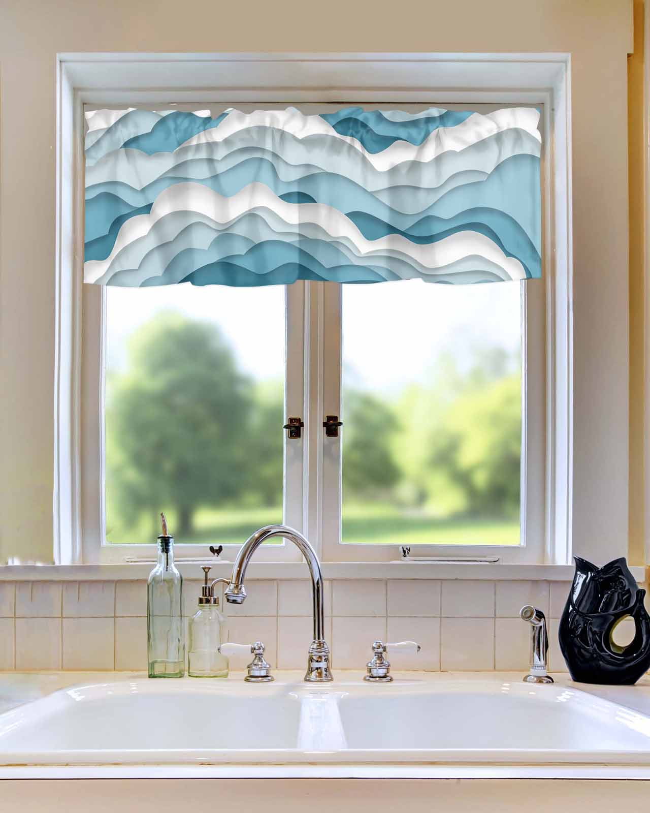 Gradient Ocean Sea Waves Window Valances for Kitchen,Rod Pocket Valance ...