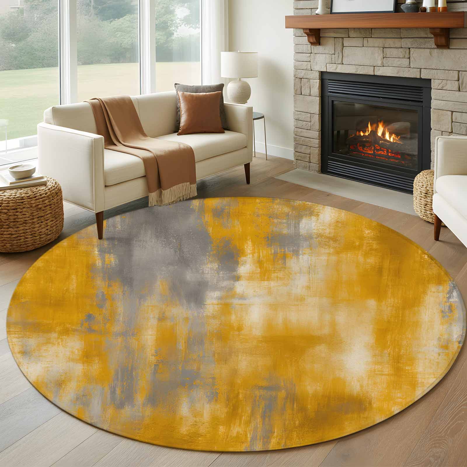 Gradient Orange Grey 6FT Round Area Rugs for Living Room Abstract ...