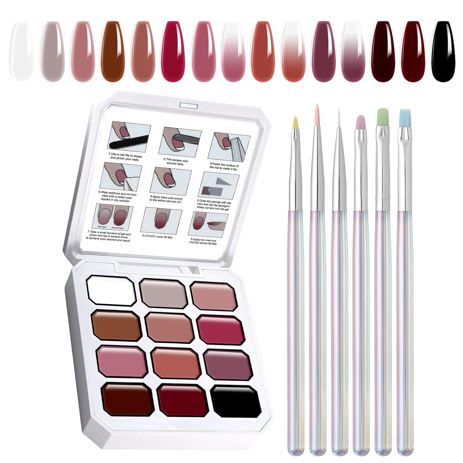 Gradient Painting Gel Set, 12 Colors Ombre Gel Nail Polish with 6 ...
