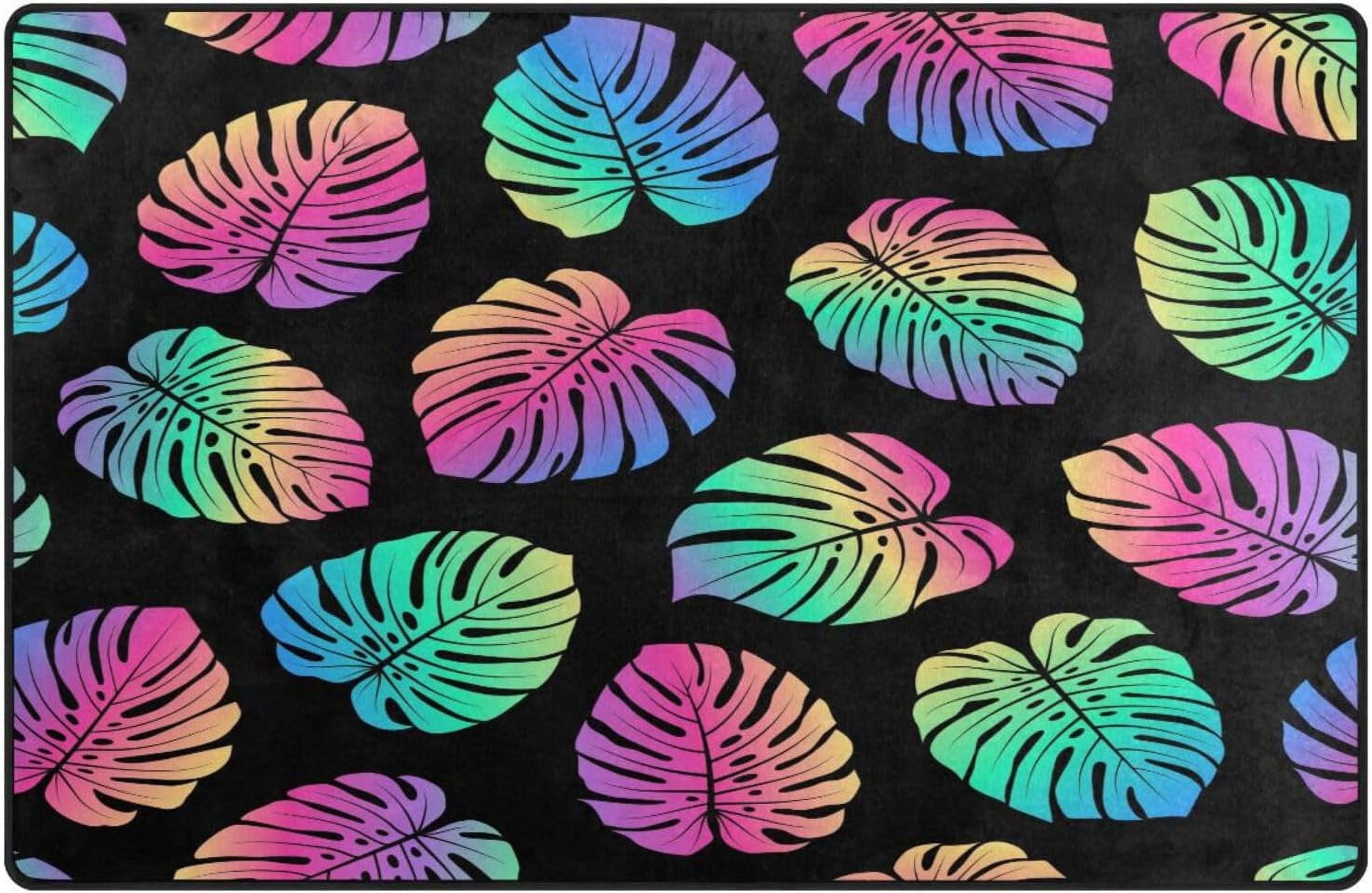 Gradient Palm Leaf Area Rugs Colorful Large Non-Slip Floor Matative ...