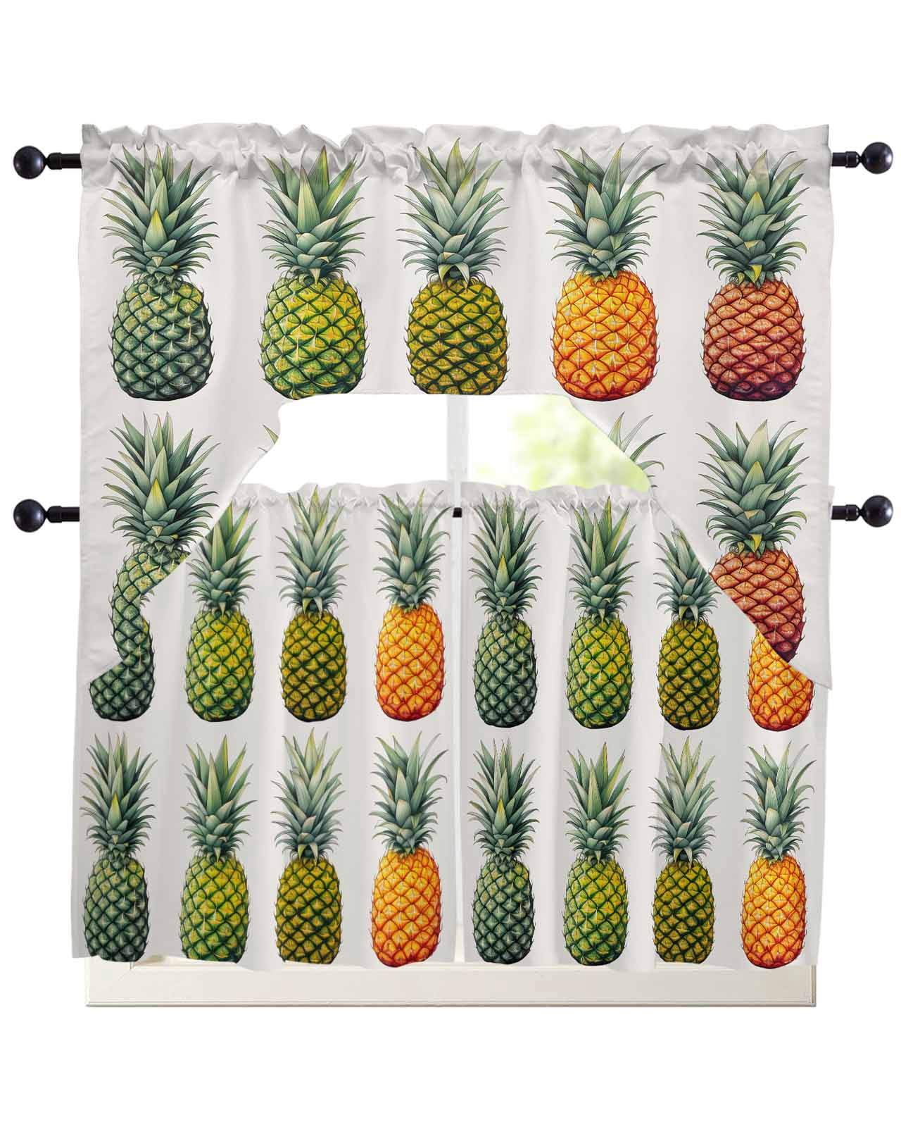 Gradient Pineapple Kitchen Curtains Sets 24 Inch Length With Valance