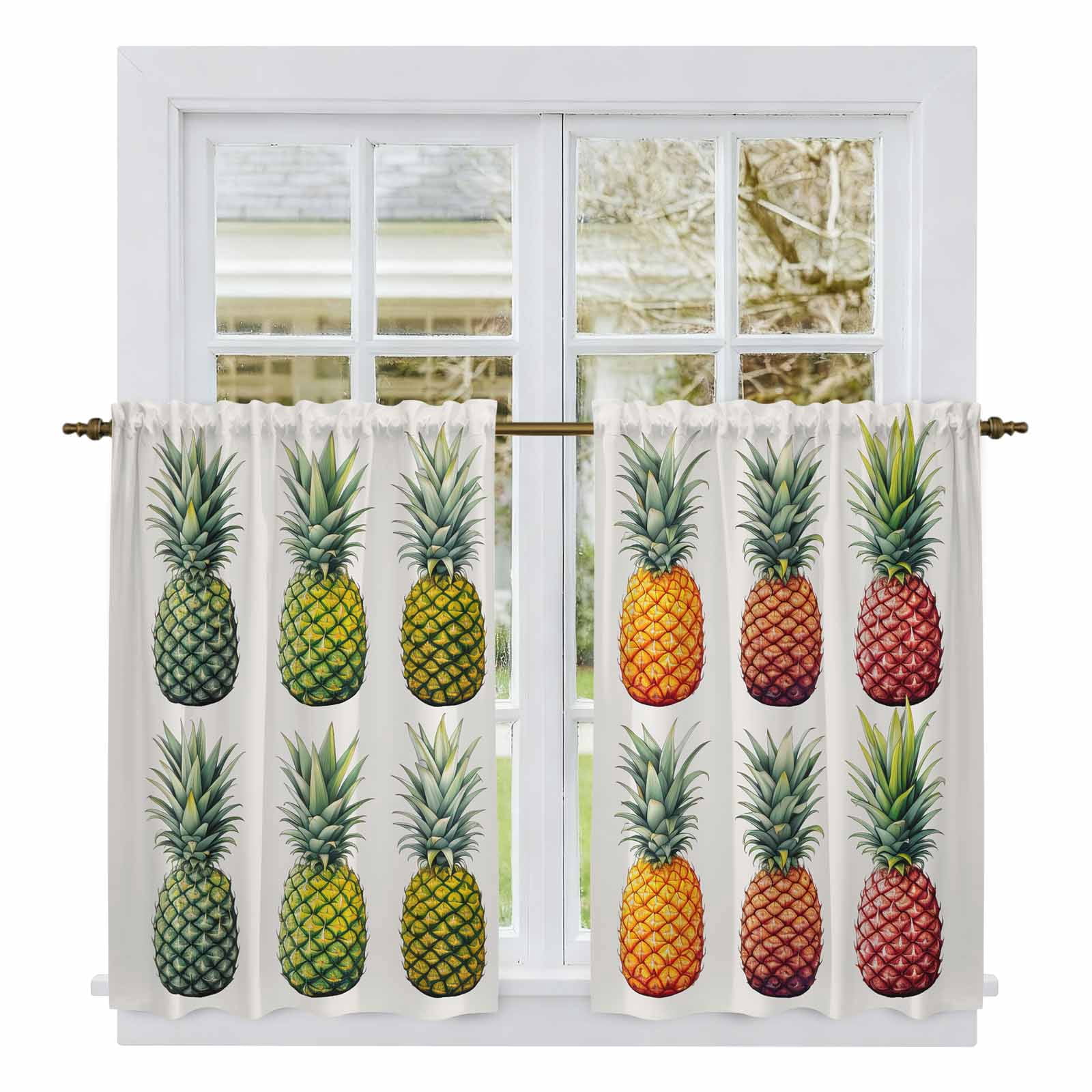 Gradient Pineapple Kitchen Curtains Watercolor Modern Fruit Light