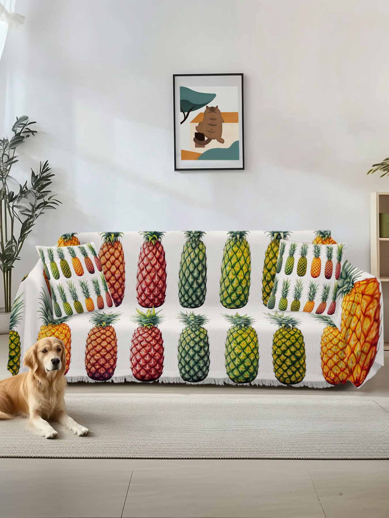 Gradient Pineapple Sofa Covers for 2-3 Cushion Couch L-Shaped Sectional ...