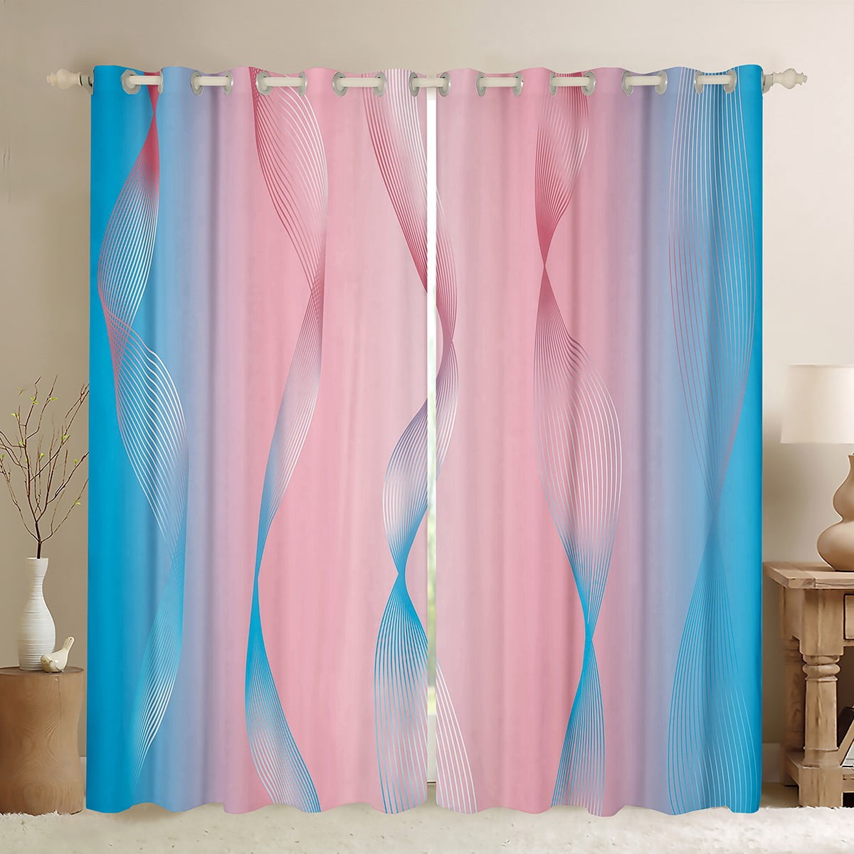 Gradient Pink and Blue Curtains & Drapes 2 Panels 52"Wx63"L,Silver Foil ...