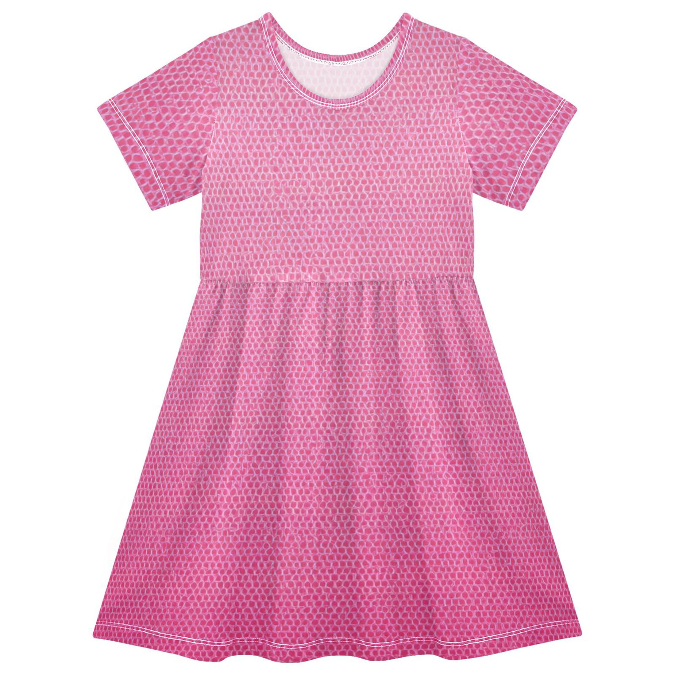 Gradient Pink Fabric Texture Girls' Short Sleeve Dress A-Line One-Piece ...