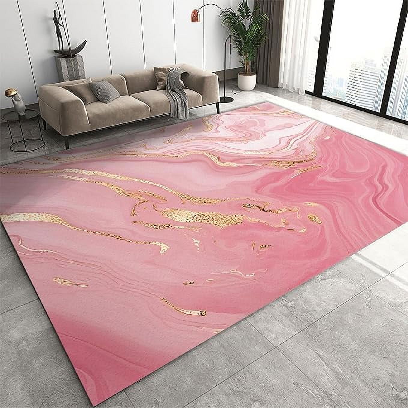 Gradient Pink Marble Area Rug, Modern Rose Gold Fluid Texture Indoor ...