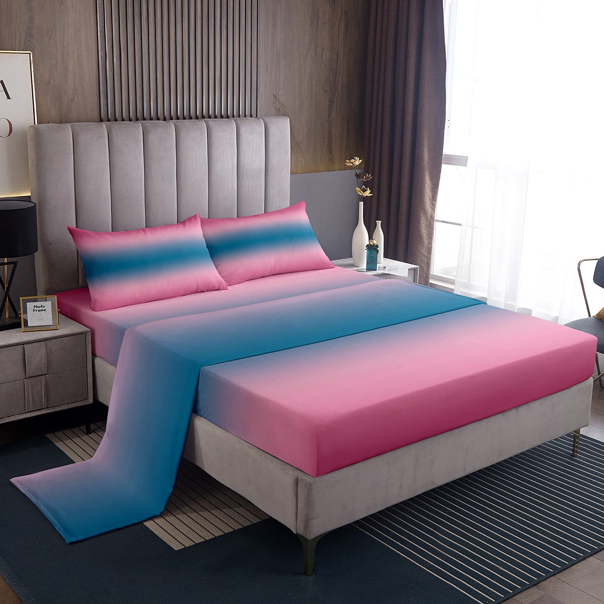 Gradient Pink Sheet Set Full, Purple Blue Ombre Gradient Bed Sheets Set ...
