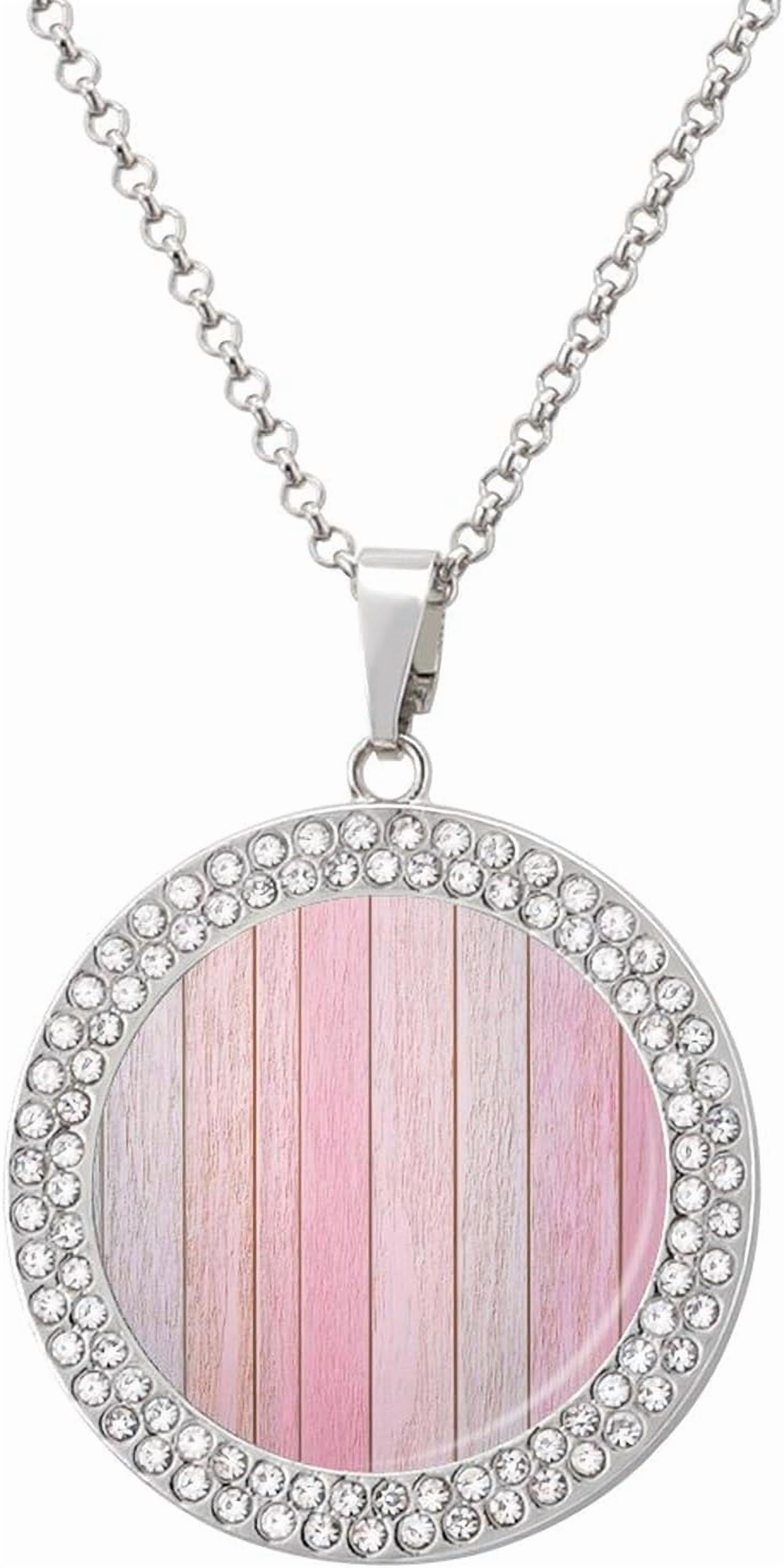Gradient Pink Wood Grain Texture Round Pendant Necklace Silver Jewelry ...
