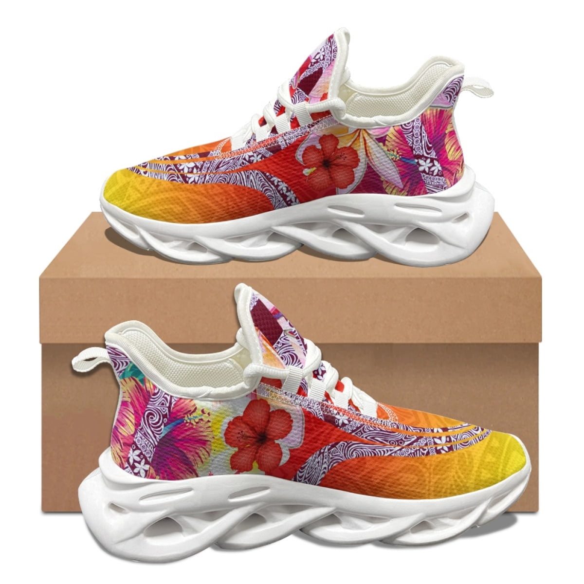 Gradient Polynesia Hibiscus Pattern Couple Shoes Autumn Winter Tennis ...