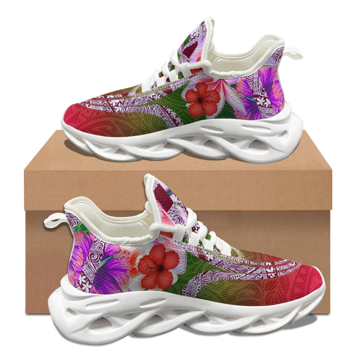 Gradient Polynesia Hibiscus Pattern Couple Shoes Autumn Winter Tennis ...