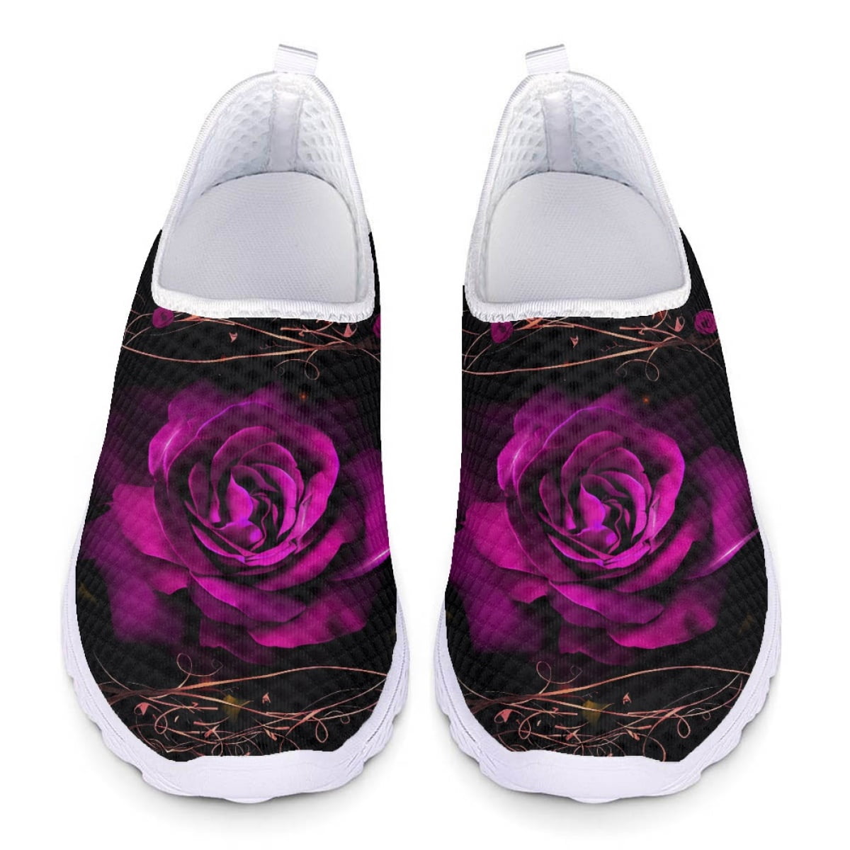 Gradient Print Red Rose Ladies Mesh Shoe Casual Non-Slip Woman Sneakers ...