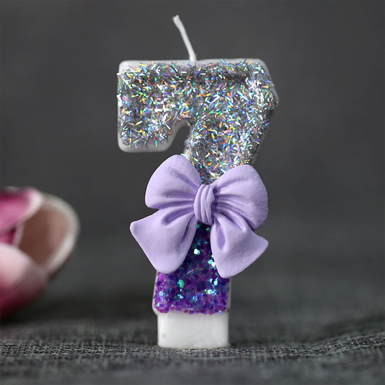 Gradient Purple Bow Number 7 Candle for Birthday Cake, Creative ...