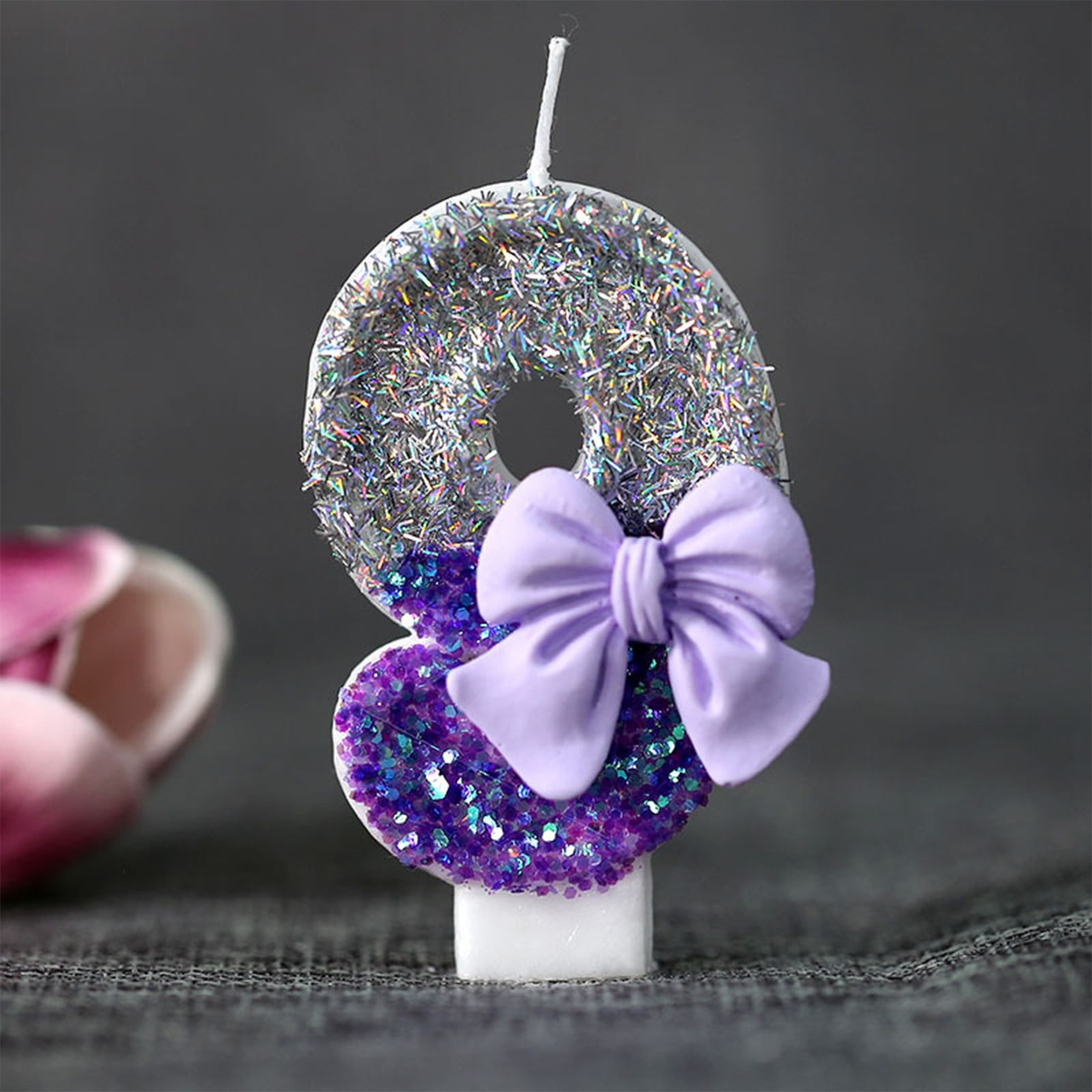 Gradient Purple Bow Number 9 Candle for Birthday Cake, Creative ...