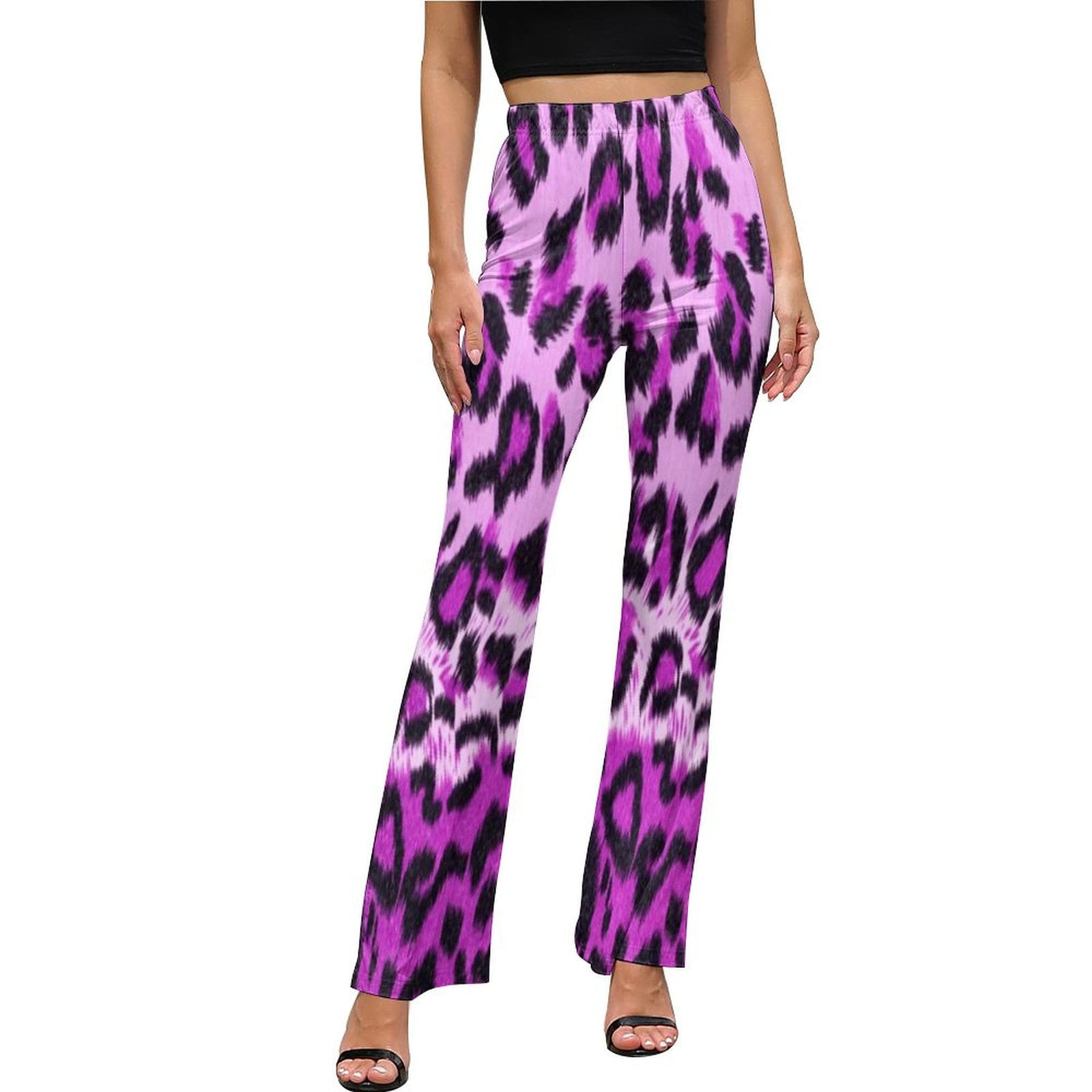 Gradient Purple Leopard Print High Waisted Casual Flared Trousers Summer Home Pants Gift Street ...