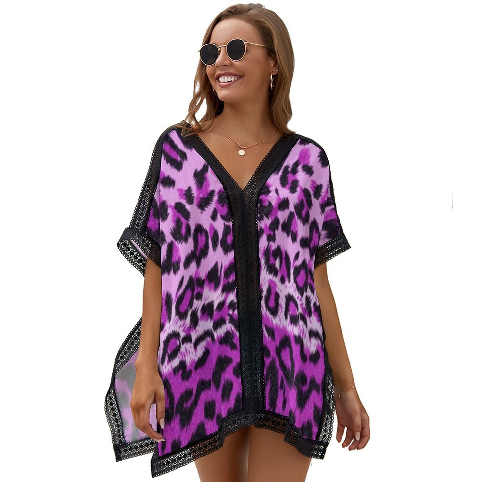 Gradient Purple Leopard Print Women's Swimsuit Coverup Summer Beach ...