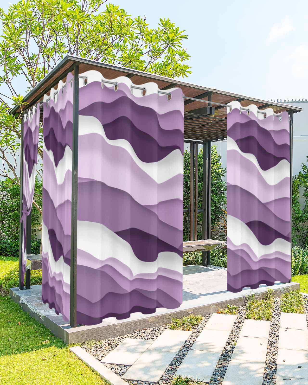 Gradient Purple Outdoor Curtains for Patio Waterproof, Geometric Ocean ...