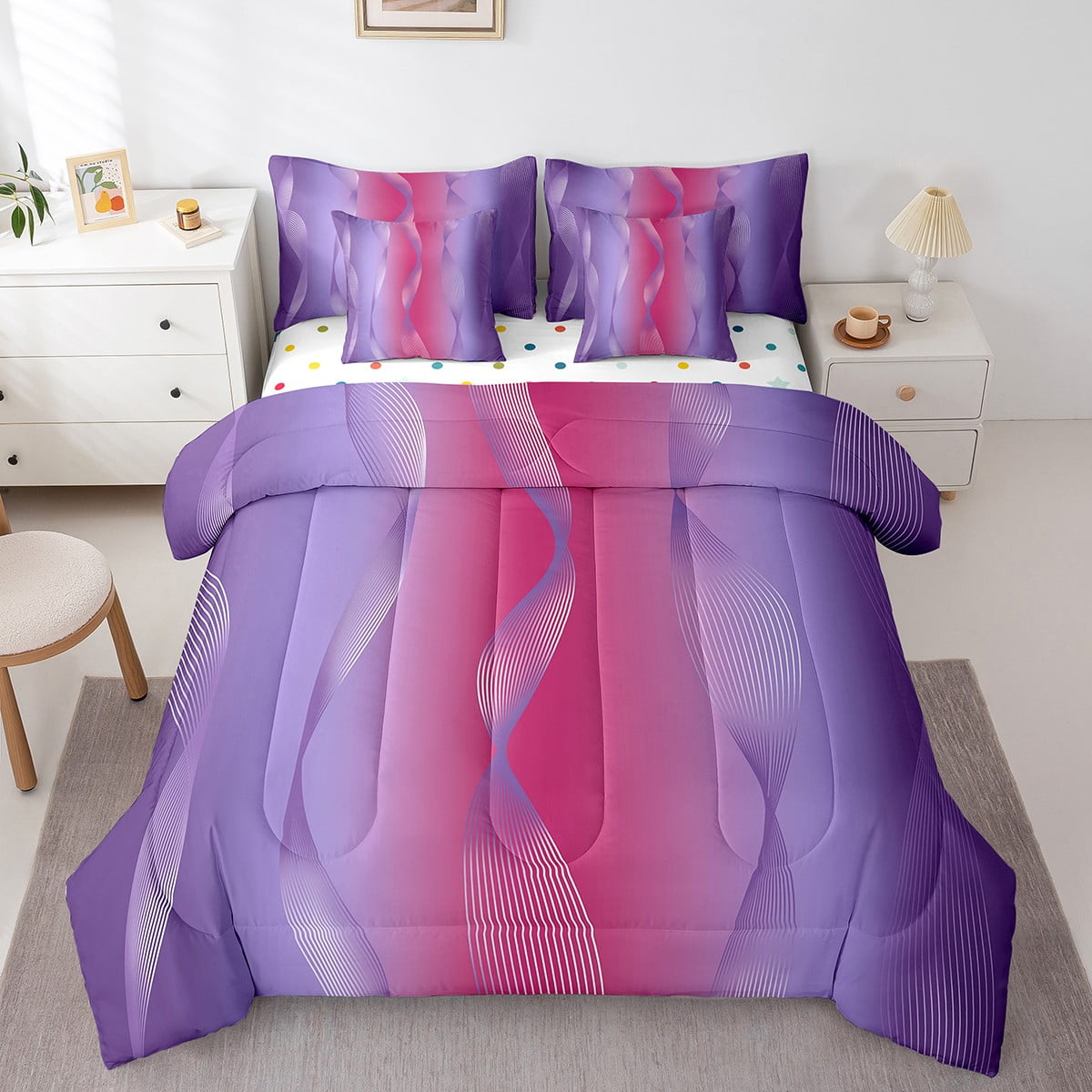 Gradient Purple and Tele Magenta Bed in a Bag King Size Comforter Set 7 ...