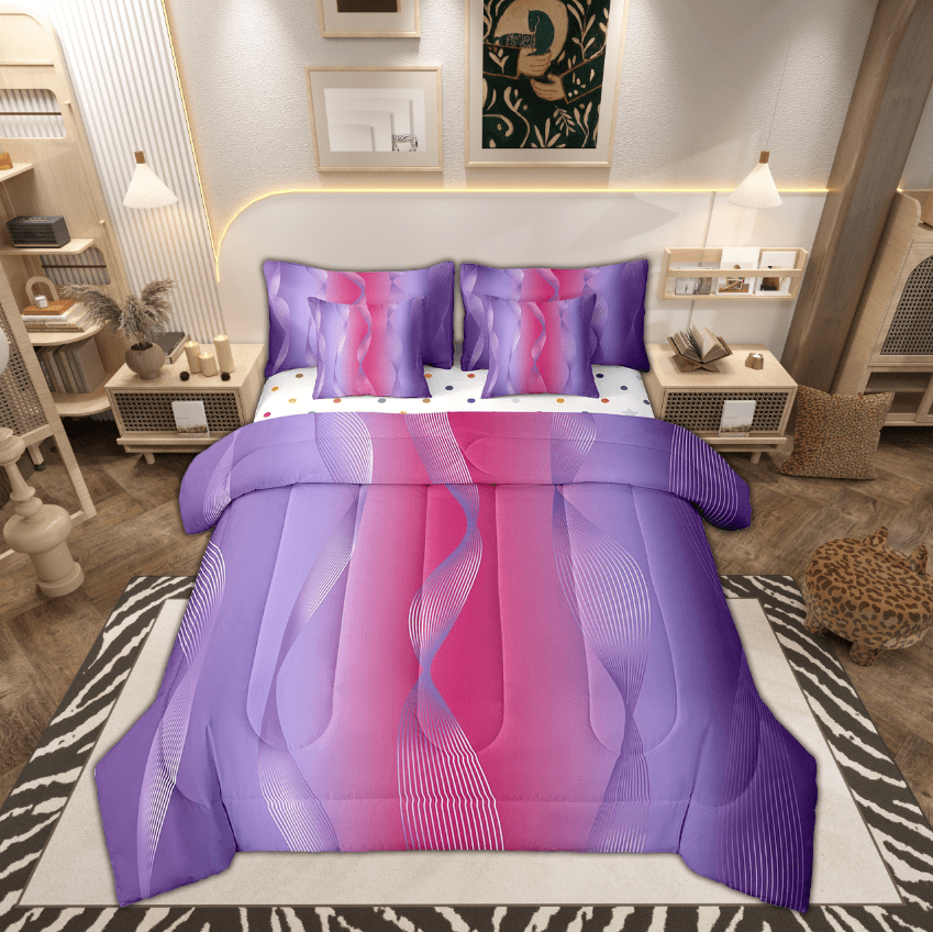 Gradient Purple and Tele Magenta Bed in a Bag Queen Comforter Set 7 ...