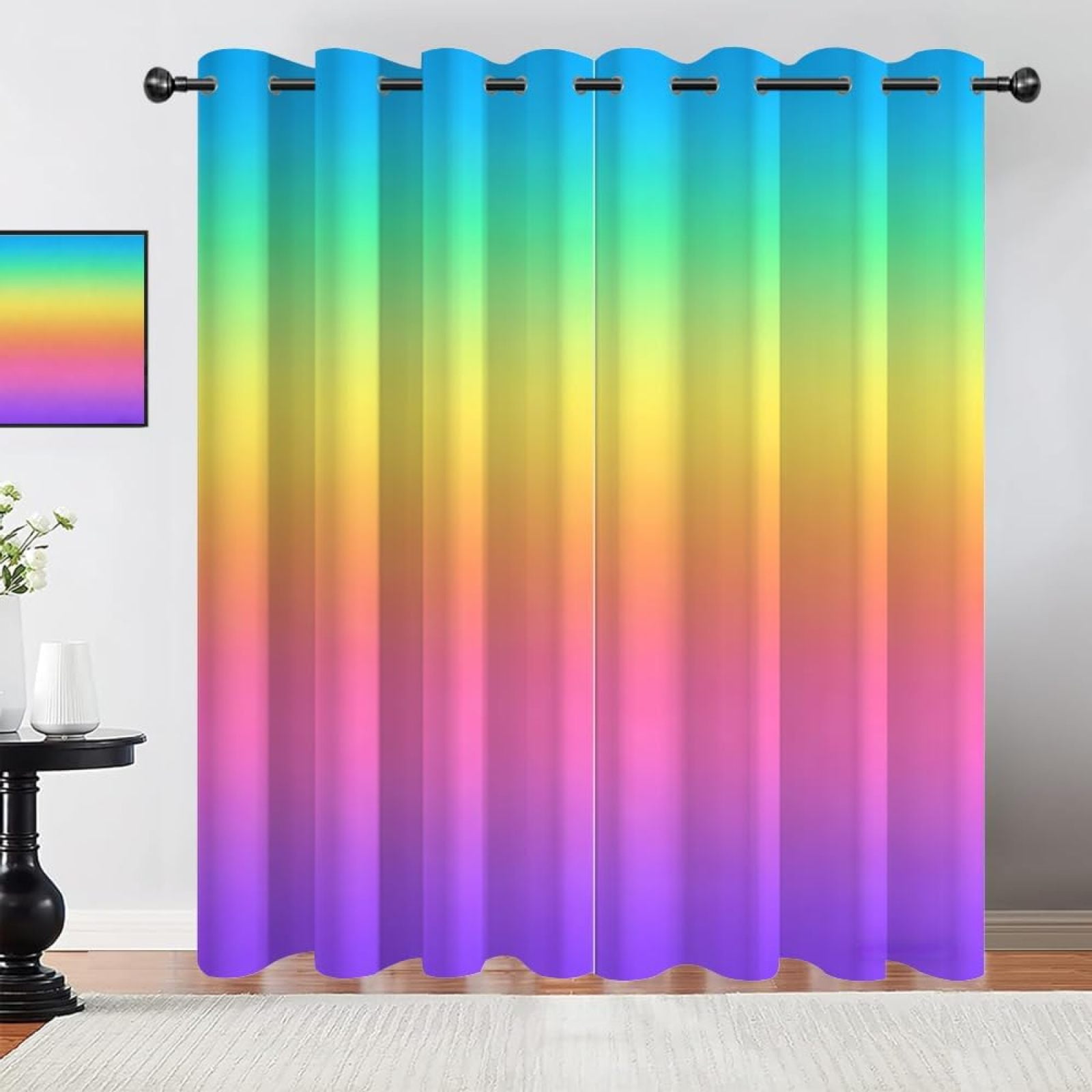 Gradient Rainbow Blackout Curtains For Bedroom, Soft Color Fade Design ...