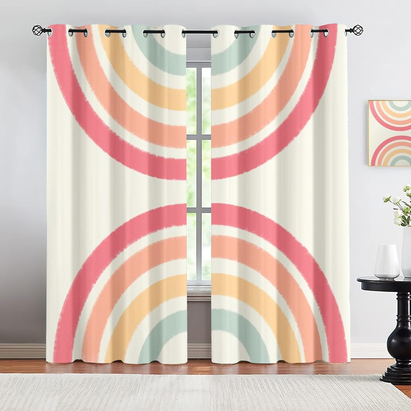 Gradient Rainbow Stripes Window Treatments, Retro Minimalist Medieval ...