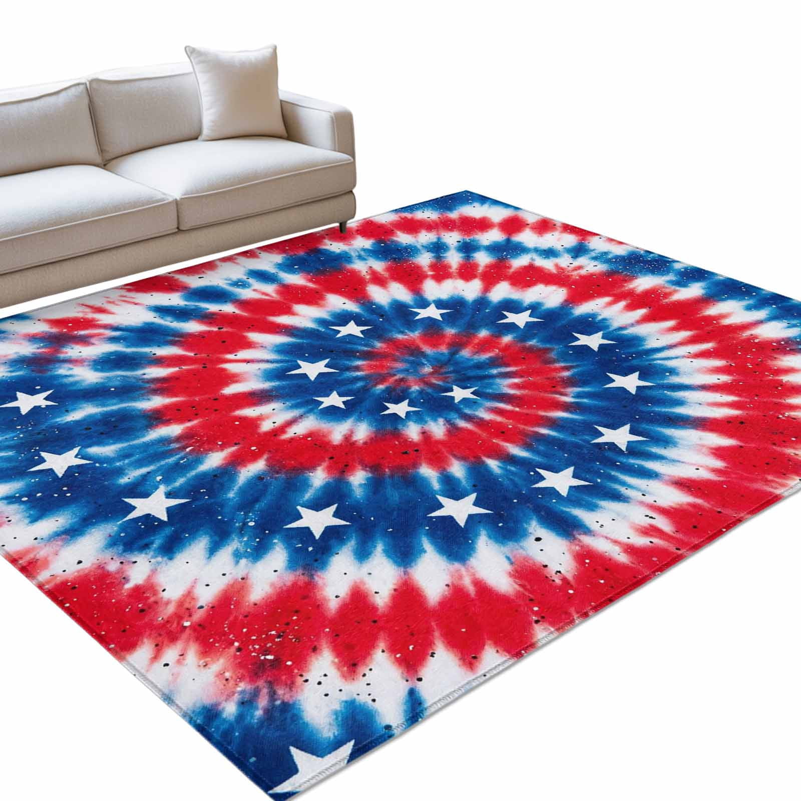 Gradient Red Blue Area Rugs 2.7x5ft Stars U.S. Flag Abstract Tie-dye ...