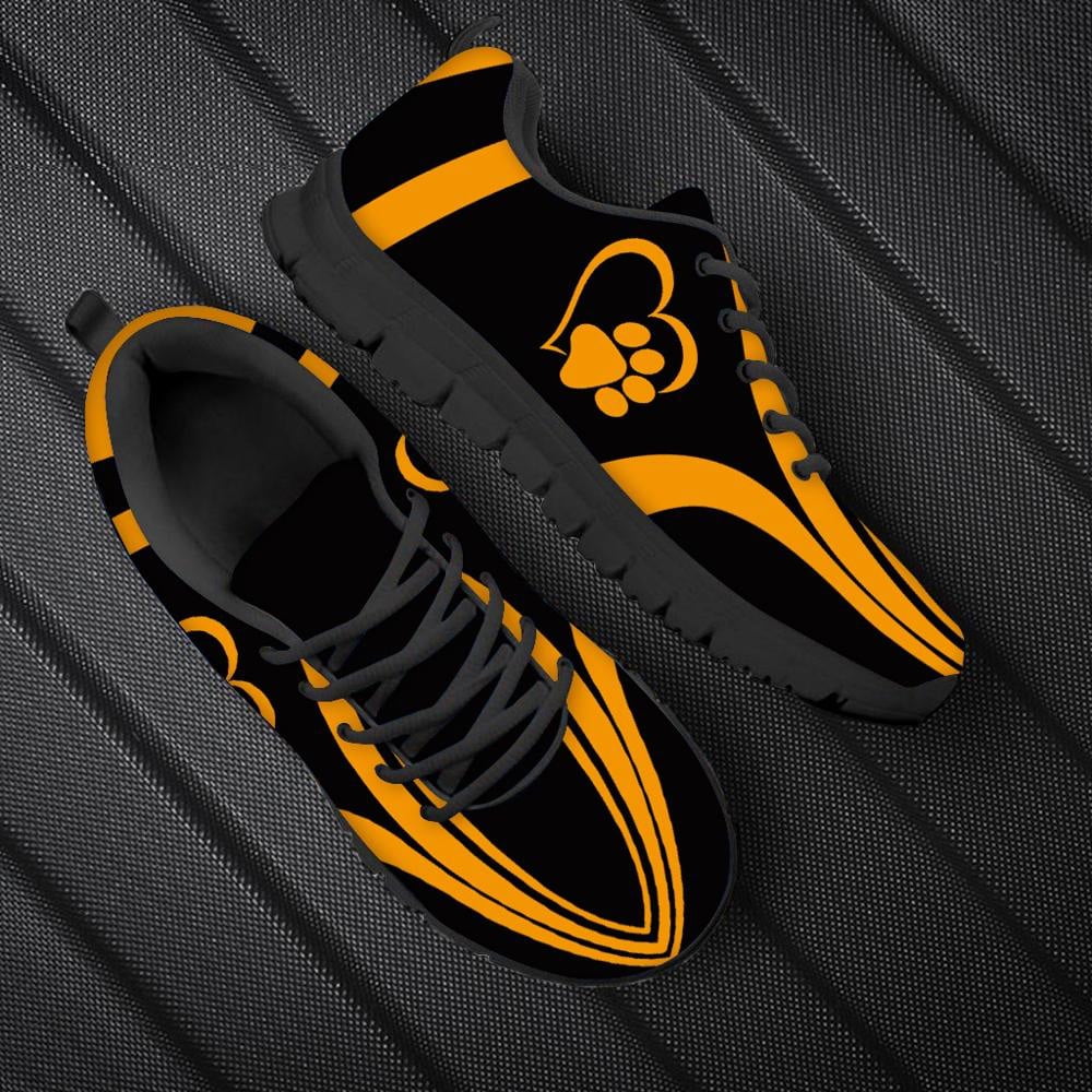 Gradient Red Color Flats Women Shoes Paw Heart Print Ladies Running ...