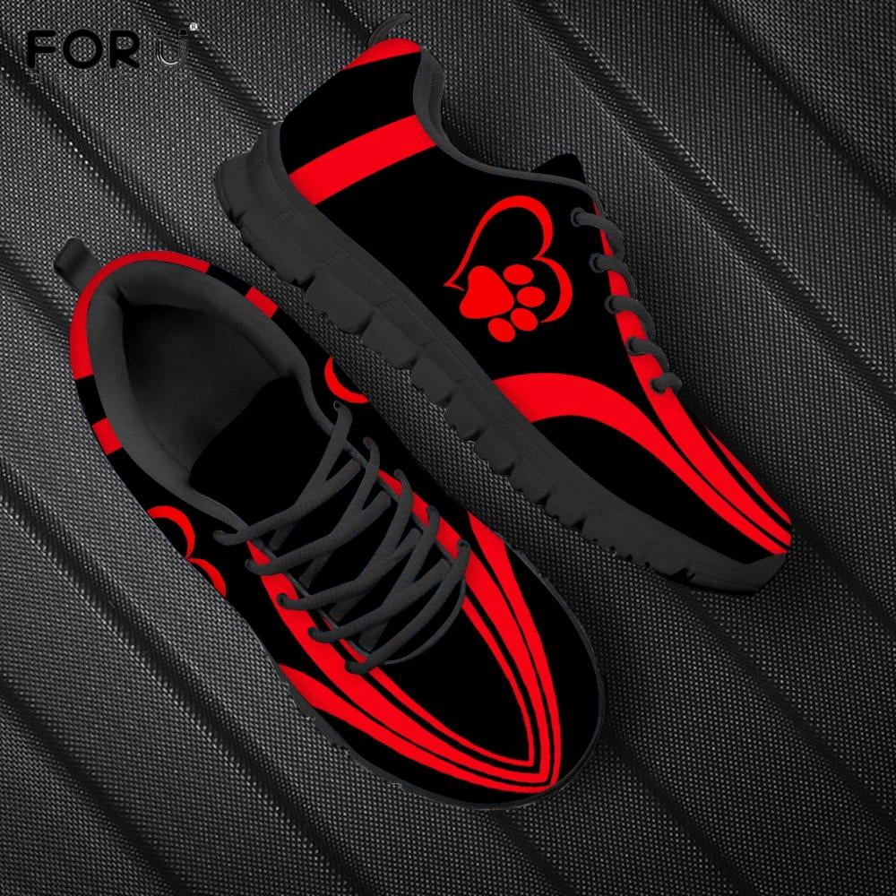 Gradient Red Color Flats Women Shoes Paw Heart Print Ladies Shoes ...