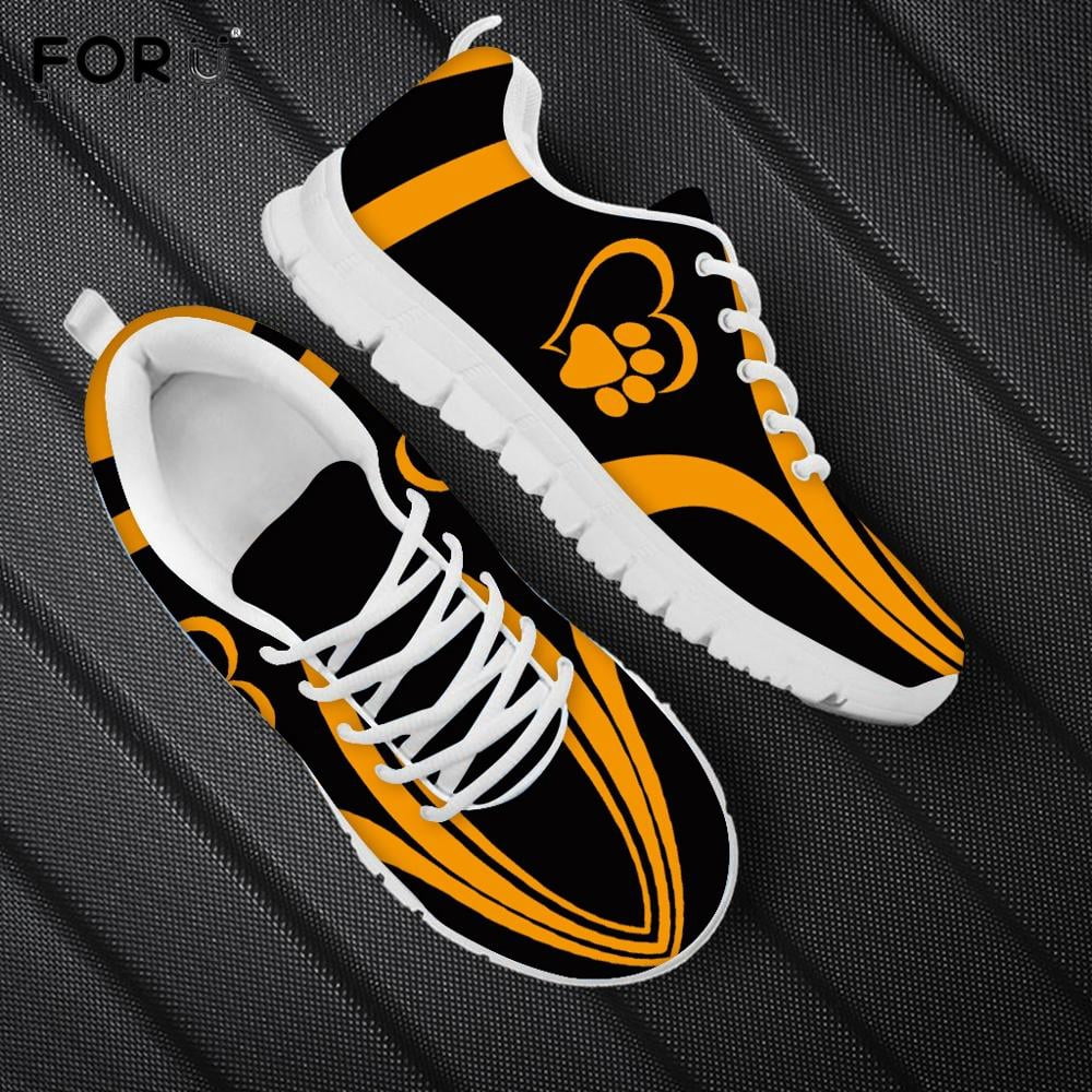 Gradient Red Color Flats Women Shoes Paw Heart Print Ladies Shoes ...