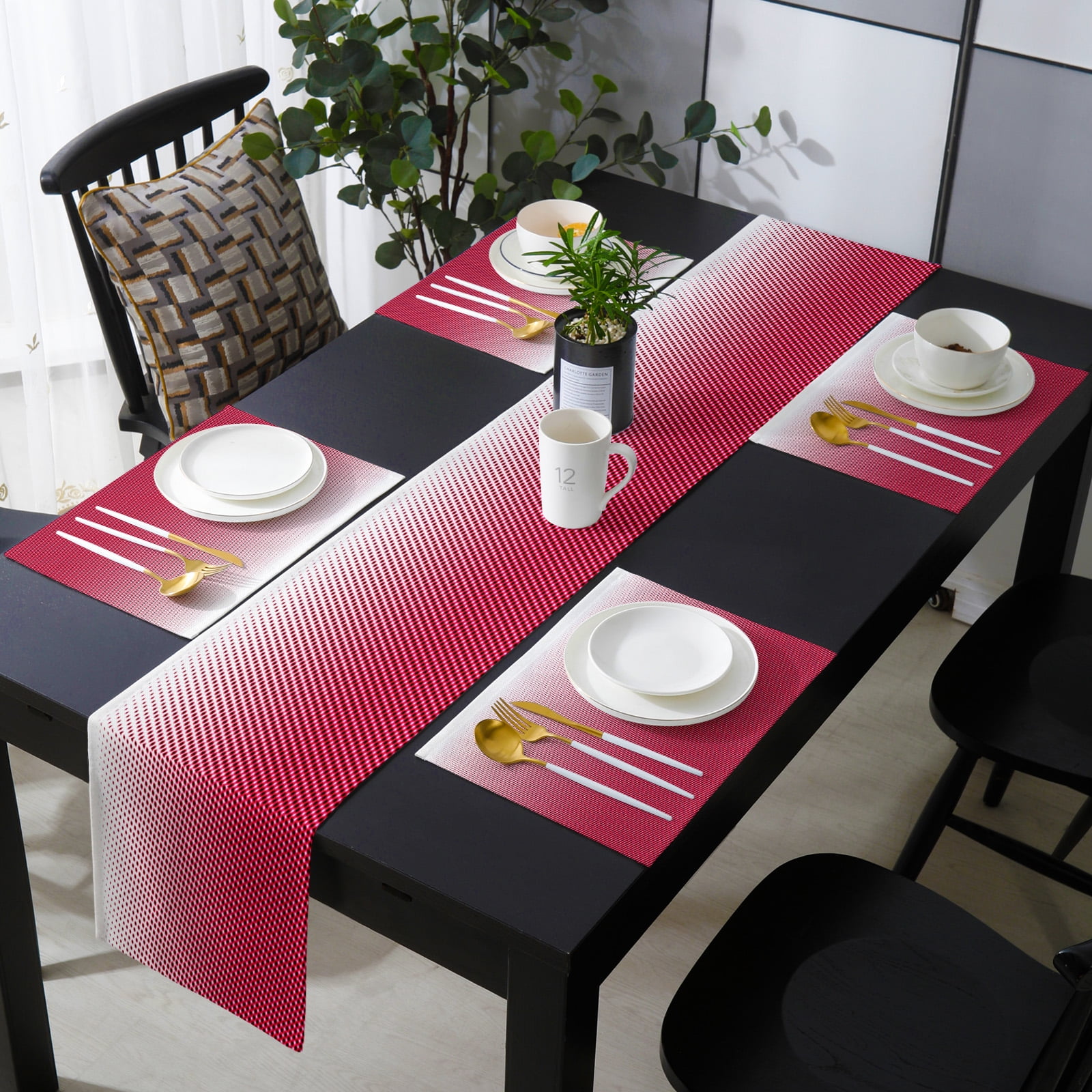 Gradient Red Dot Pure Colour Placemats Set of 6 with 72 Inches Long ...