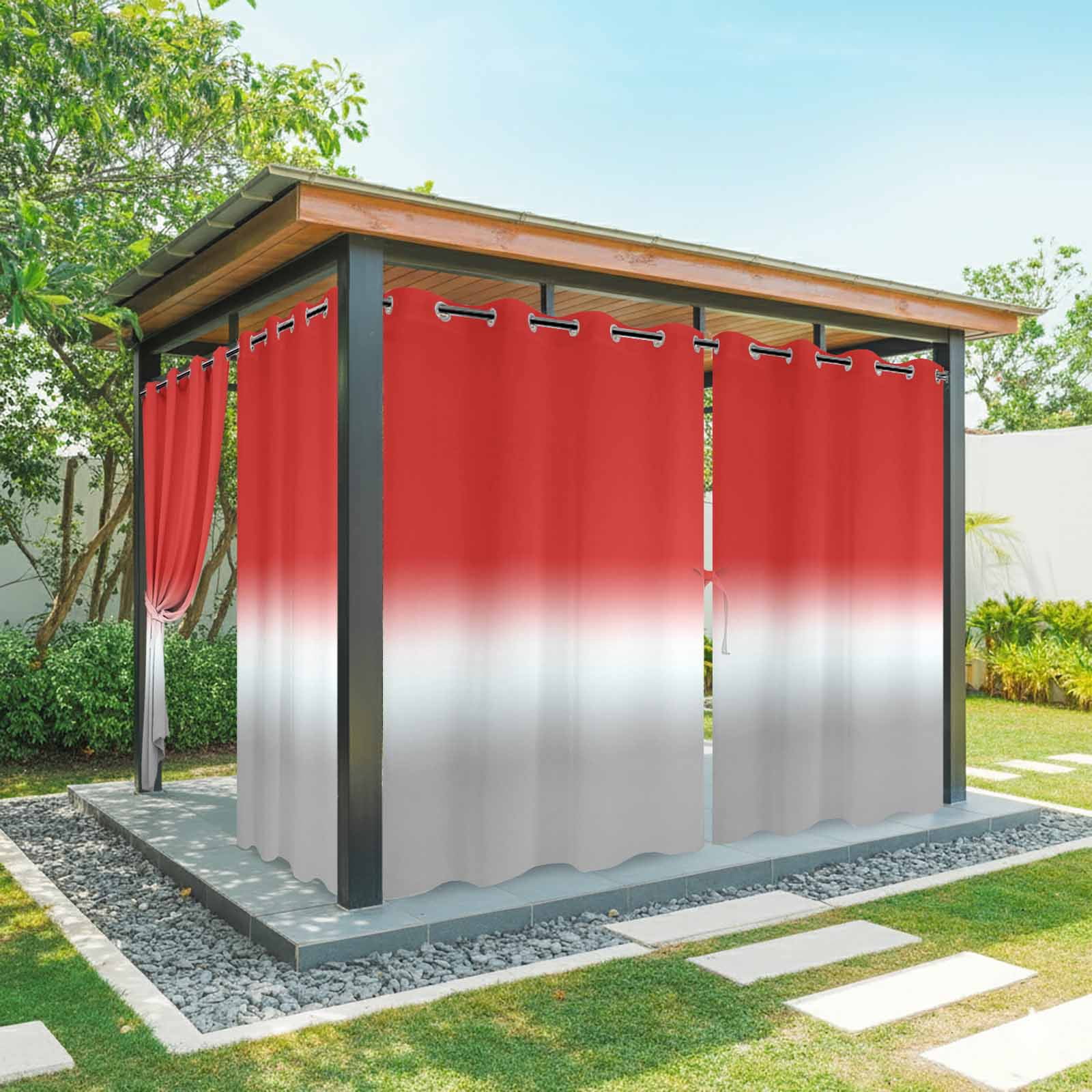 Gradient Red Outdoor Curtains for Patio Waterproof, White and Gray ...