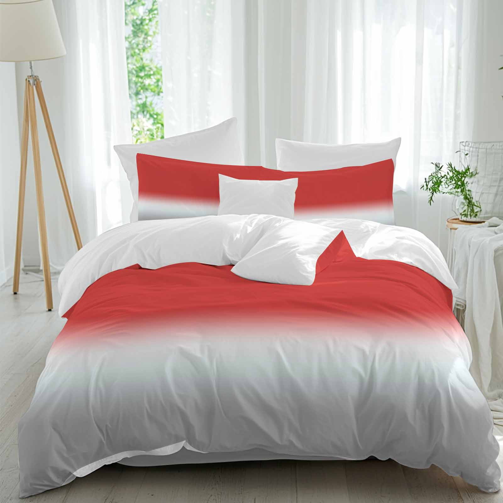 Gradient Red Queen Size 4 piece Duvet Cover Set, White and Gray Comfort ...