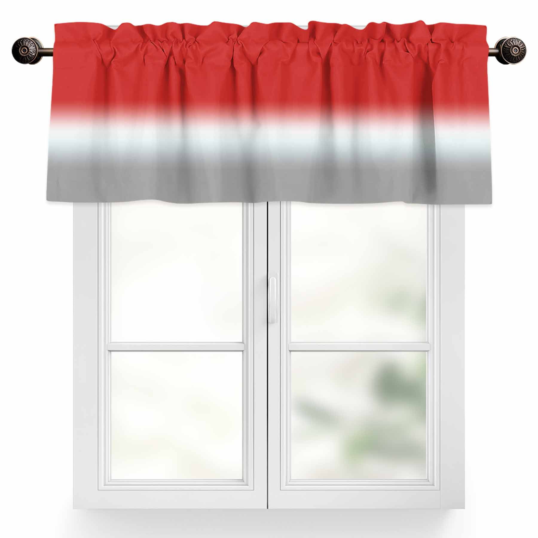 Gradient Red Valances for Windows, 42 x 12in, White and Gray Rod Pocket ...