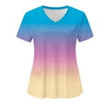 Gradient Scrubs for Women V Neck Printed Scrub Tops Soft Short Sleeve ...