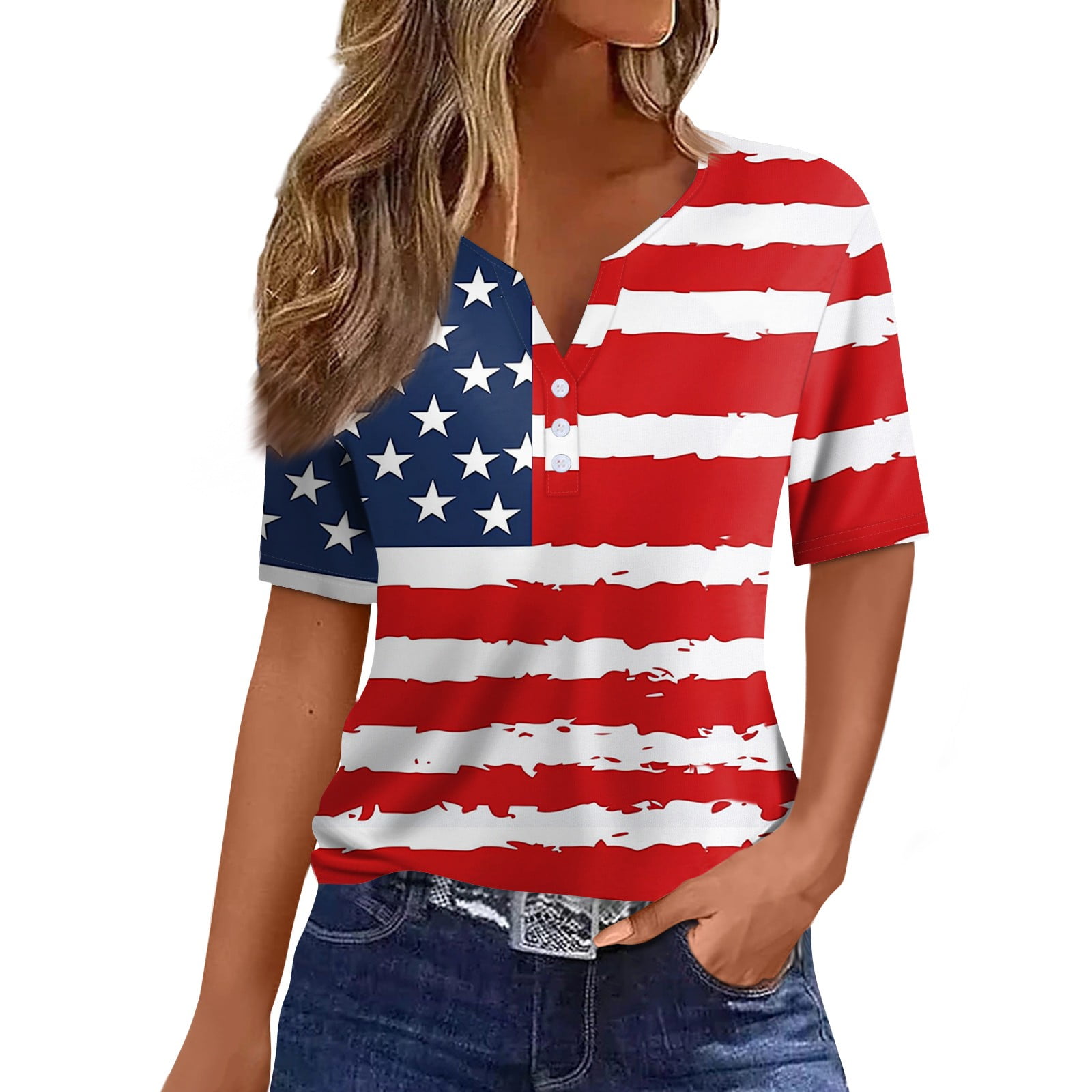 Gradient Shirts for Women 3/4 Length Sleeve Summer Tops Dressy Casual ...