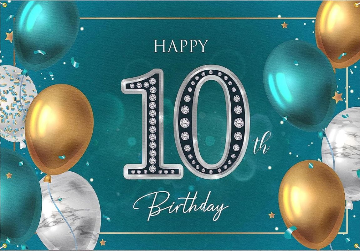 Gradient Silver Purple Happy 10th Birthday Banner Photography Party ...