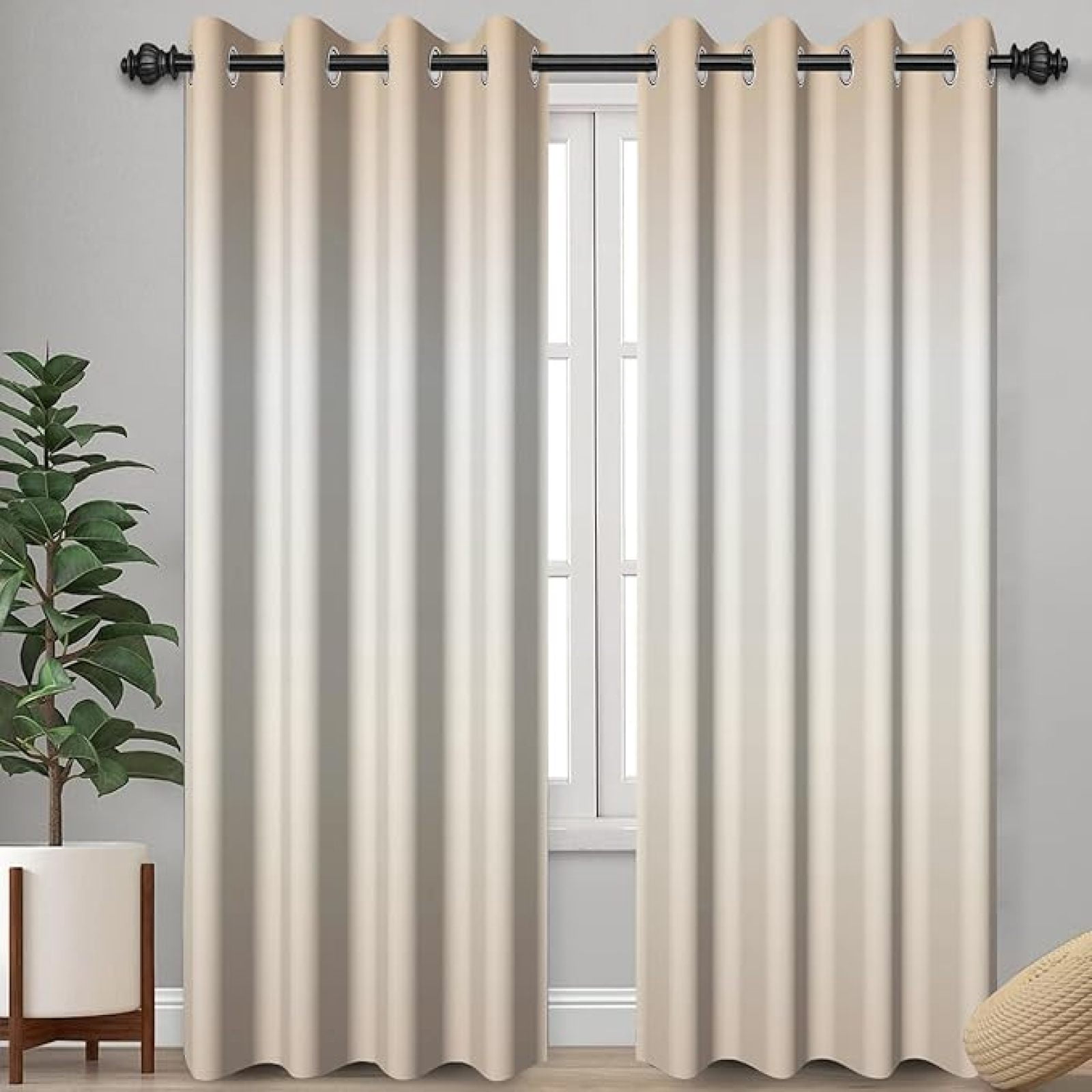 Gradient Solid Beige Curtains Window Drapes For Bedroom, Thermal ...