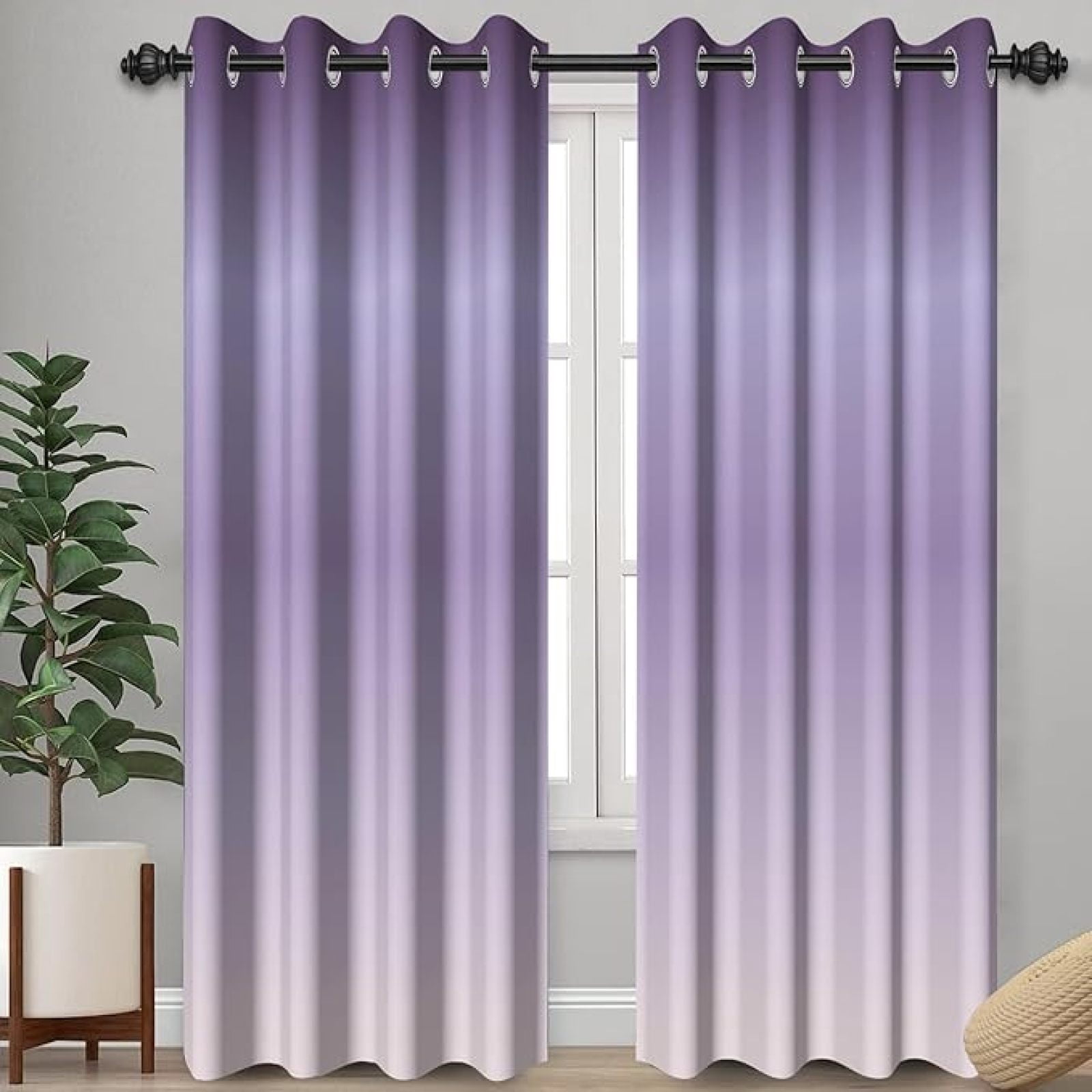 Gradient Solid Purple Curtains Window Drapes For Bedroom, Thermal ...