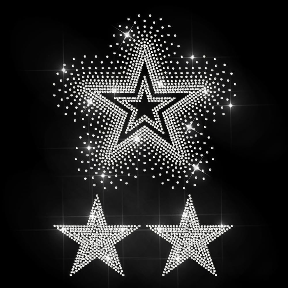 Gradient Stars Rhinestone Iron on Decal Pentagram Hotfix Transfer ...