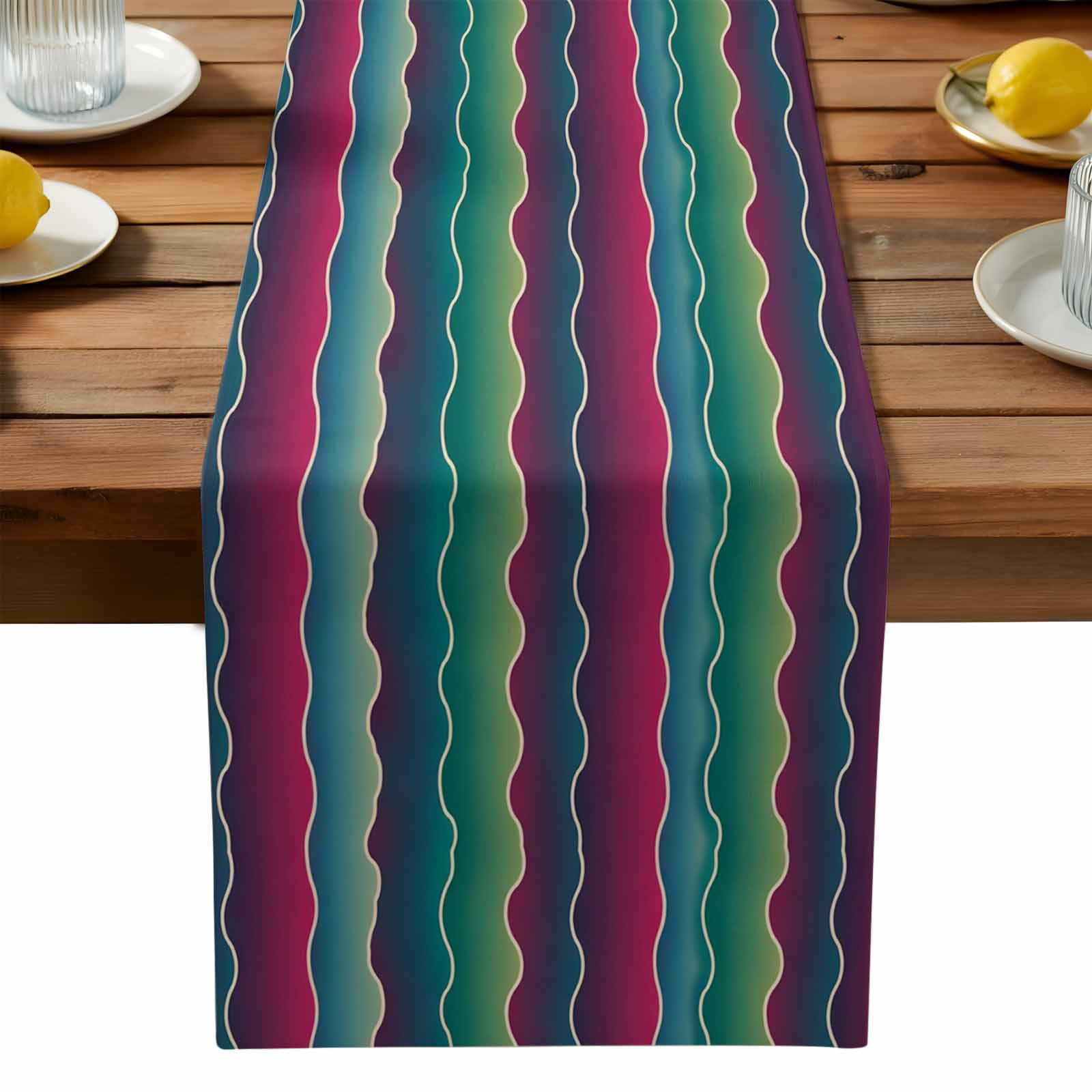 Gradient Stripes Table Runner, Vintage Pink Green Lines Watercolor ...