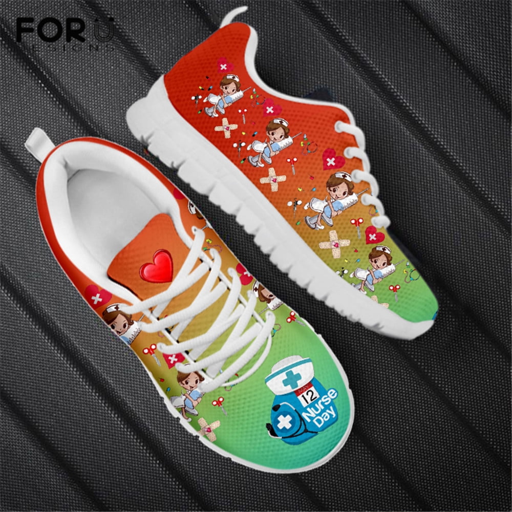 Gradient Style 3D Nurse Design Pattern Women Flats Shoes Casual ...